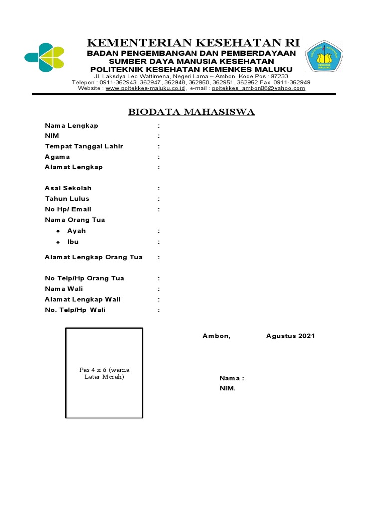 Biodata Mahasiswa | PDF