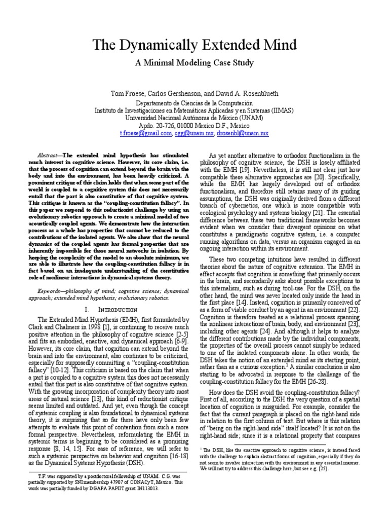 The Dynamically Extended Mind: A Minimal Modeling Case Study | PDF ...