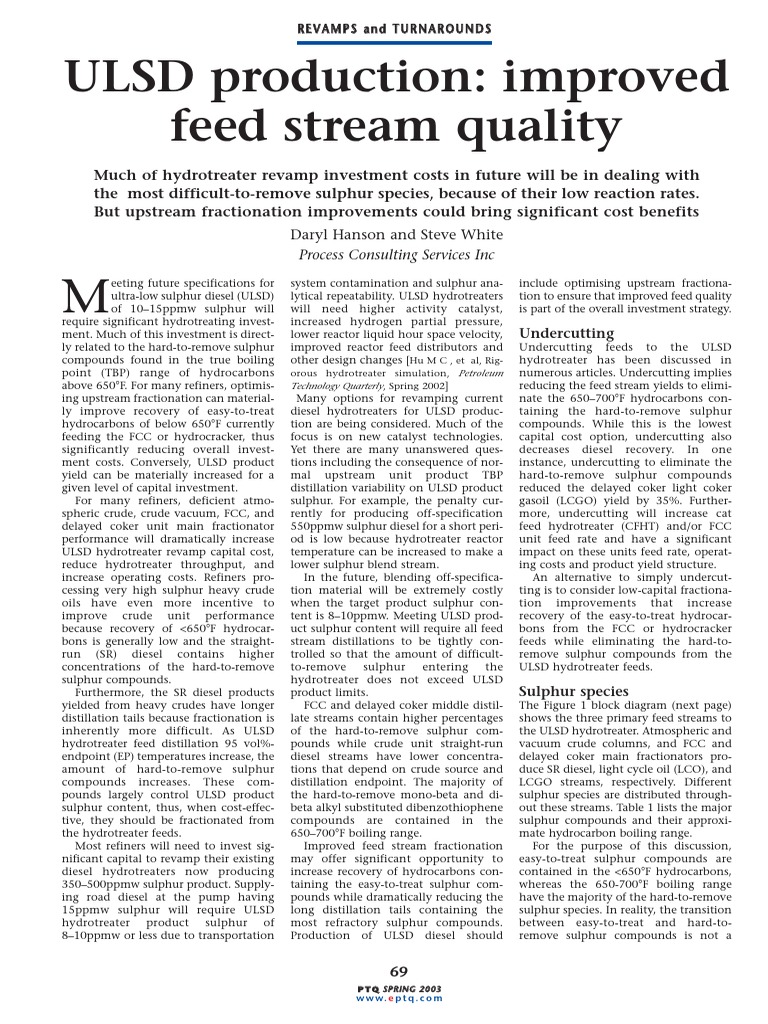 ULSD Production - Improved Feed Stream Quality | Download Free PDF ...