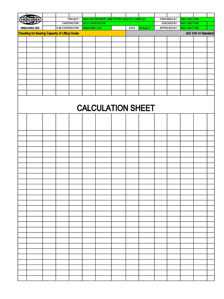 Calculation Sheet: Checking For Bearing Capacity of Lifting Hooks ACI ...