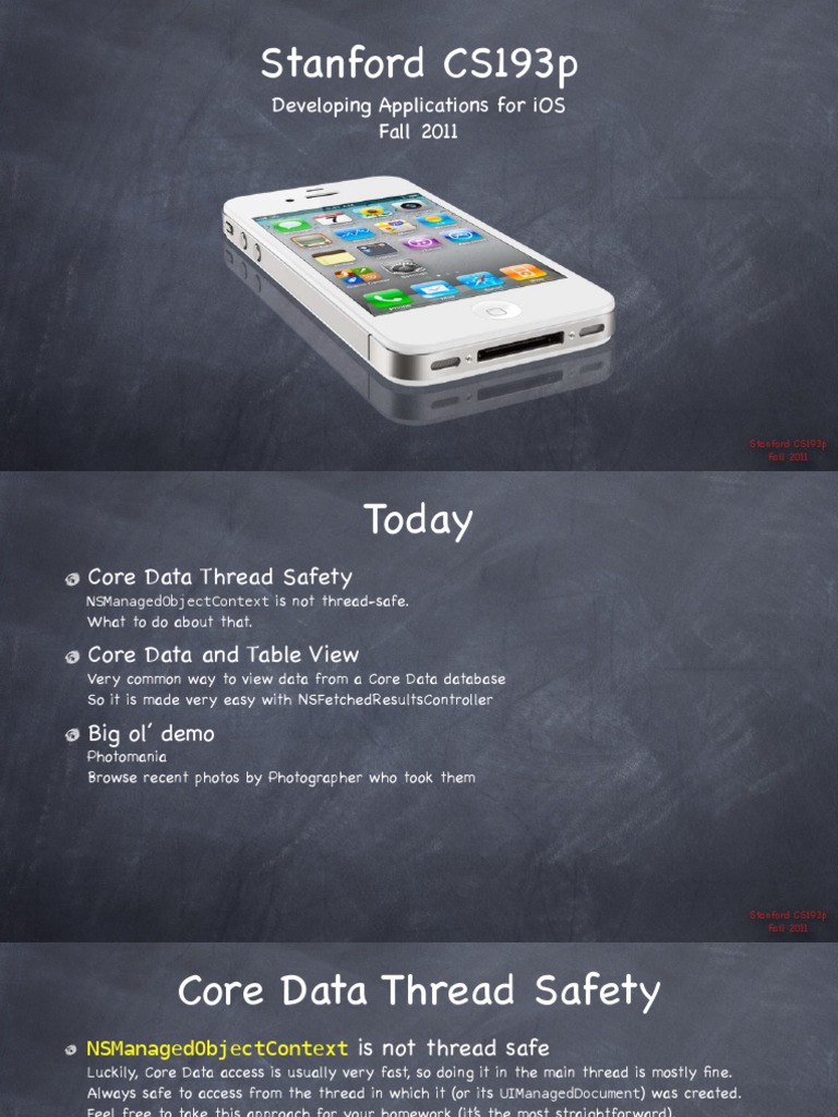 Stanford CS193p: Developing Applications For iOS Fall 2011 | PDF | Thread (Computing) | Databases