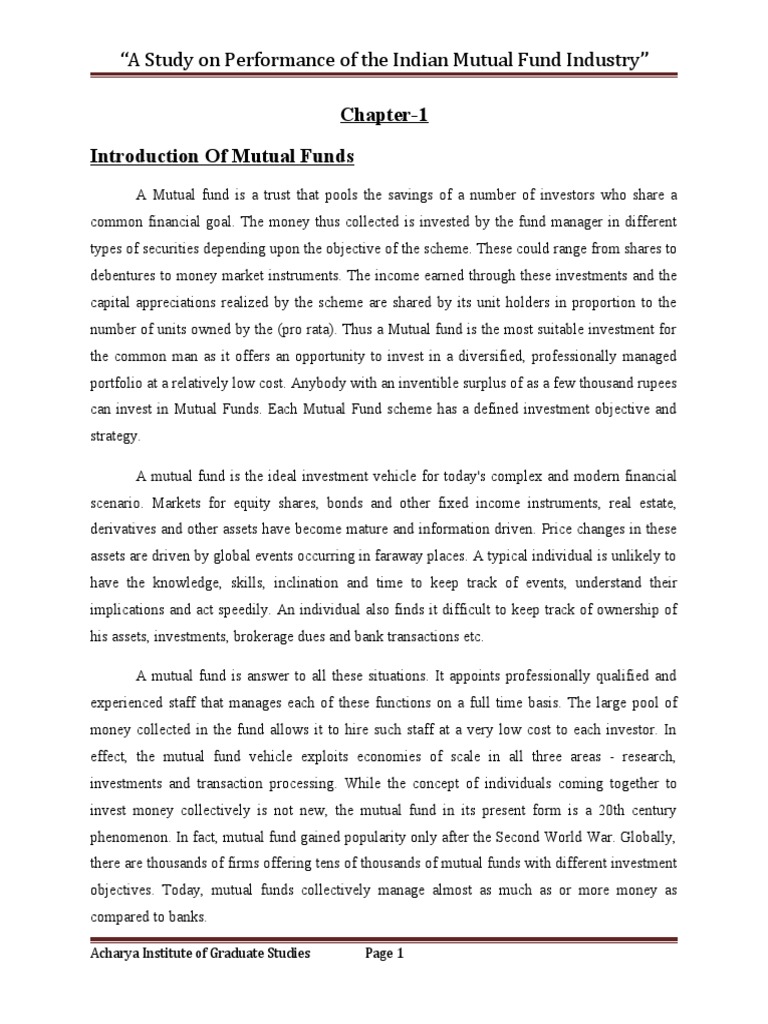 Chapter-1 Introduction of Mutual Funds: "A Study On Performance of The ...