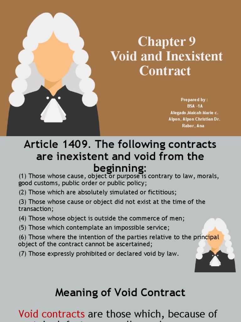 Void and Inexistent Contract: Prepared By: Bsa - 1A Alegado, Maicah Marie C. Alpon, Alpon ...