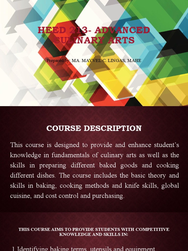 Advanced Culinary Arts Course Overview | PDF | Foods | Nutrients