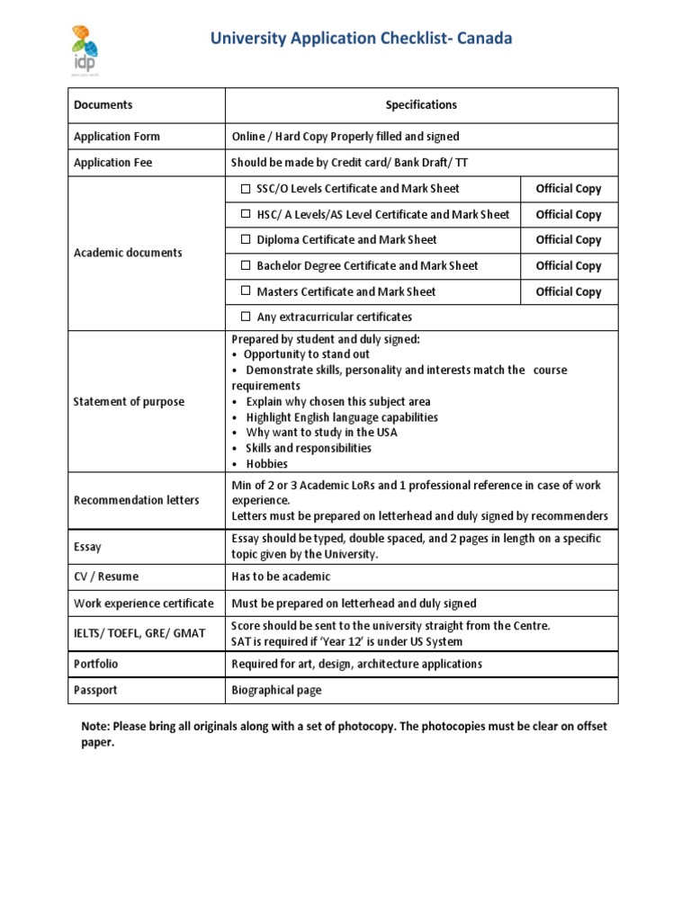 IDP Application Checklist | PDF