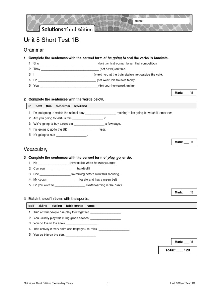 Unit 8 Short Test 1B: Grammar | PDF | Career & Growth | Language Arts ...