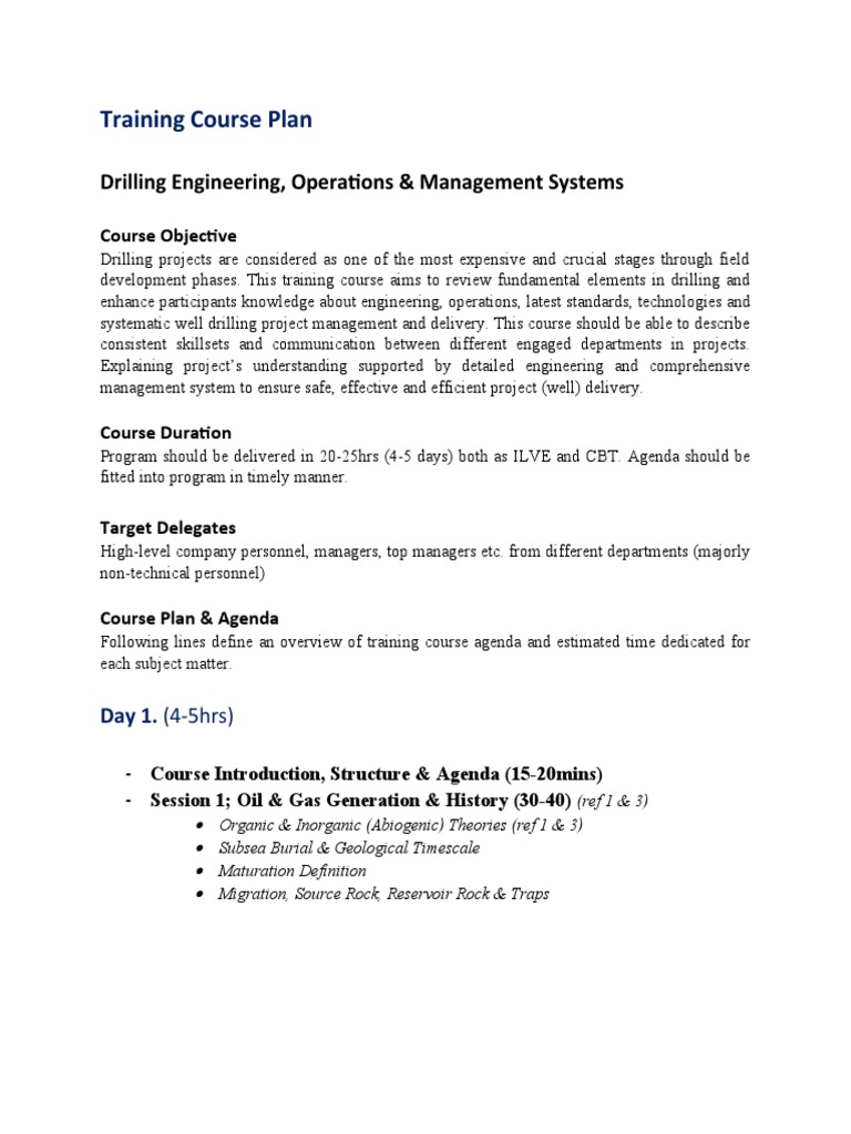 PGFK Training Course Plan - Drilling Engineering, Operation ...