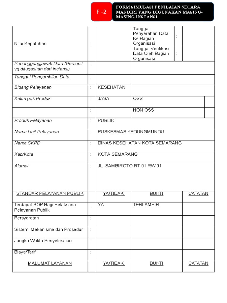 F2 Form Simulasi Penilaian Secara Mandiri Yang Digunakan Instansi | PDF