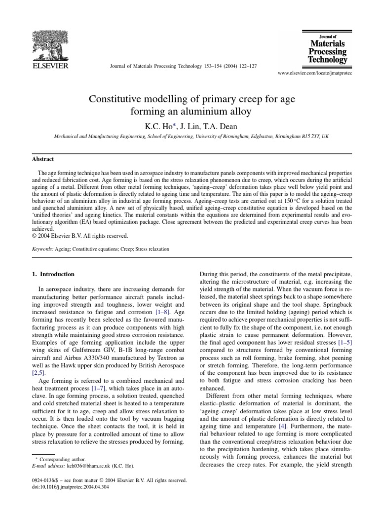 Constitutive Modelling of Primary Creep For Age Forming An Aluminium ...