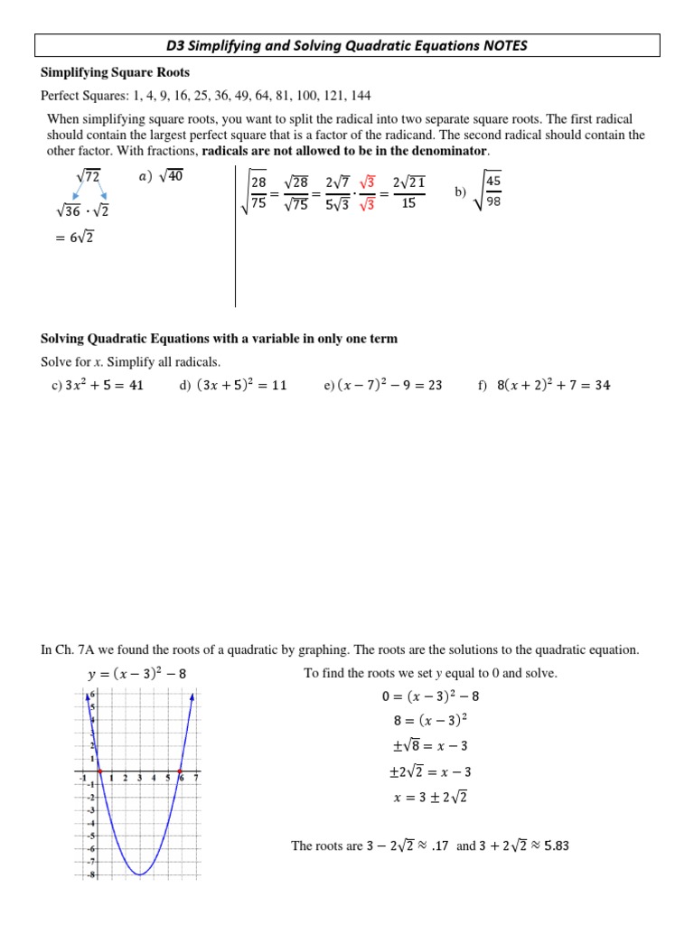 Simplifying Quadratic Equations Notes | PDF | Numbers | Quadratic Equation