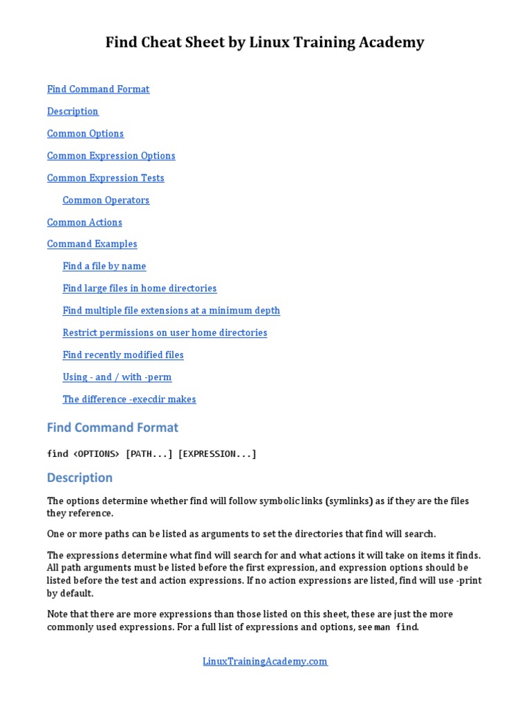 Find Command Cheat Sheet | PDF | Computer File | System Software