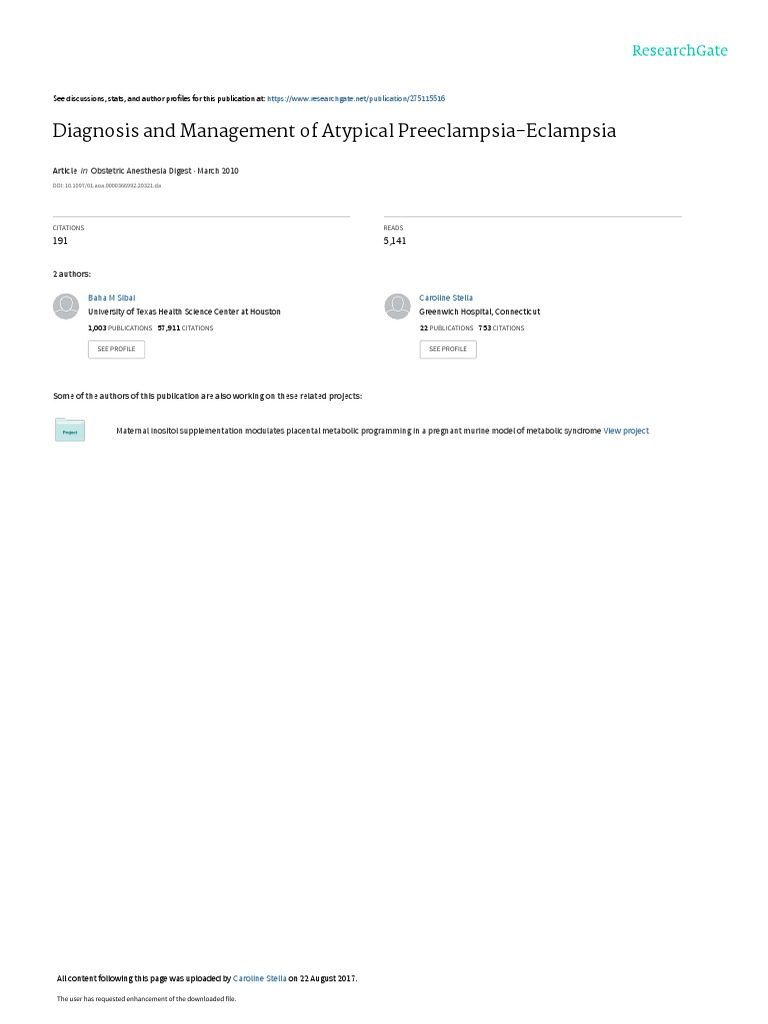 Diagnosis and Management of Atypical Preeclampsia-Eclampsia: Obstetric ...