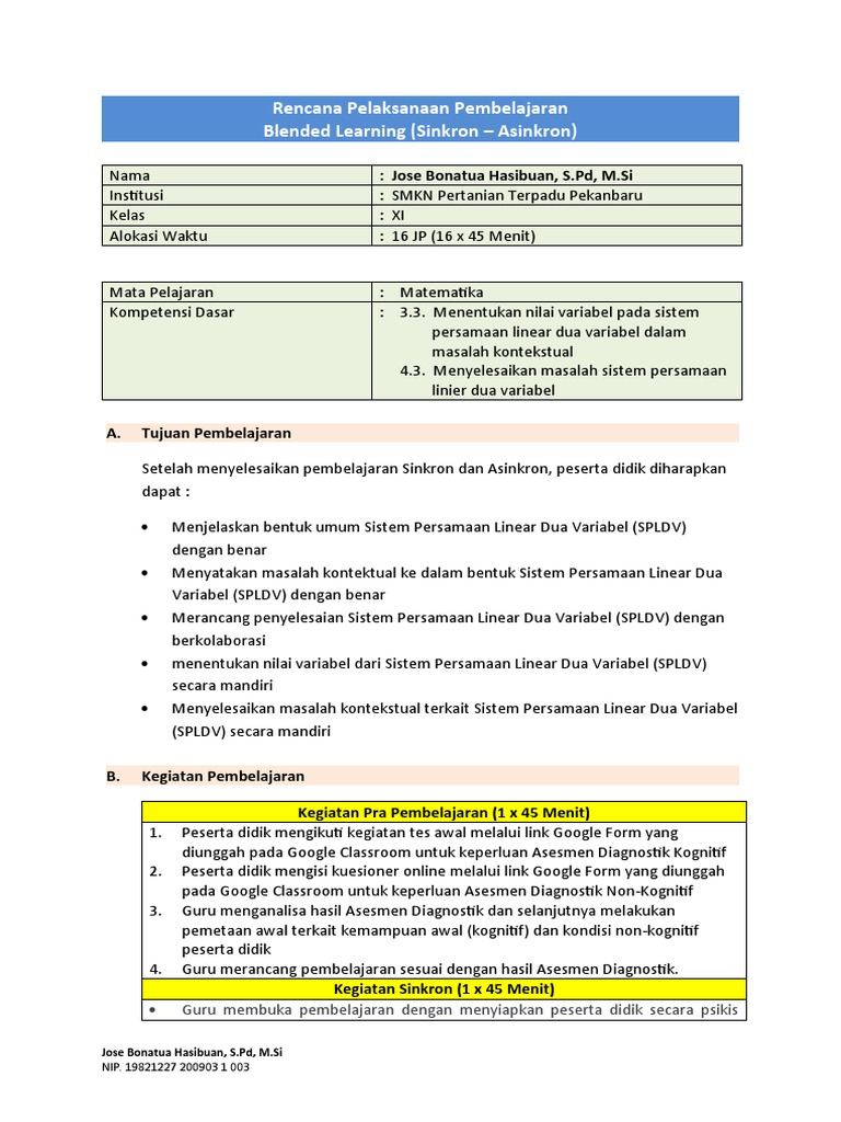 Template RPP Blended Learning Kelas XI | PDF