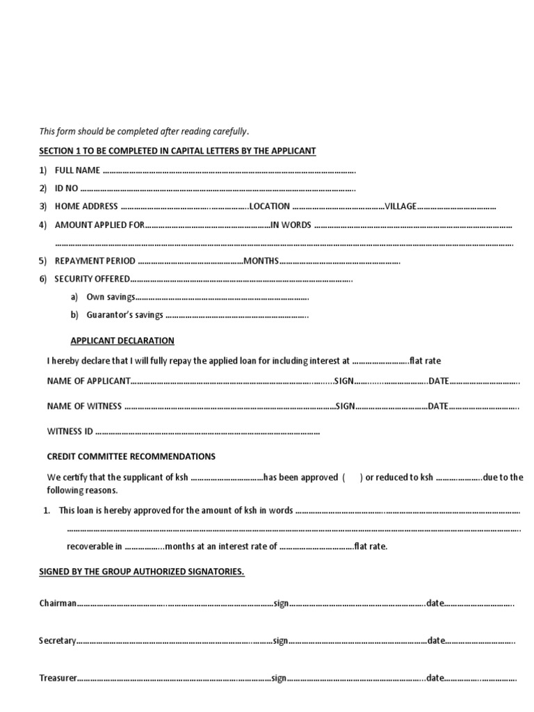 Self-Help Group Loan Application Form | PDF