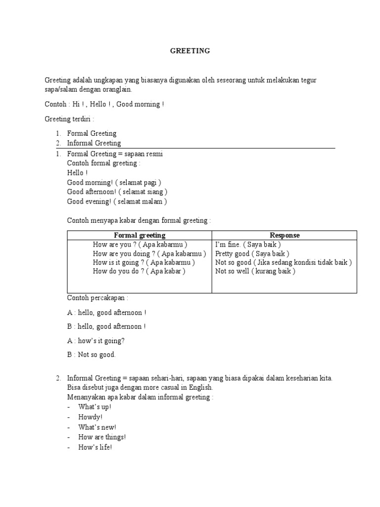 Arti dan Contoh Greeting dalam Bahasa Inggris | PDF