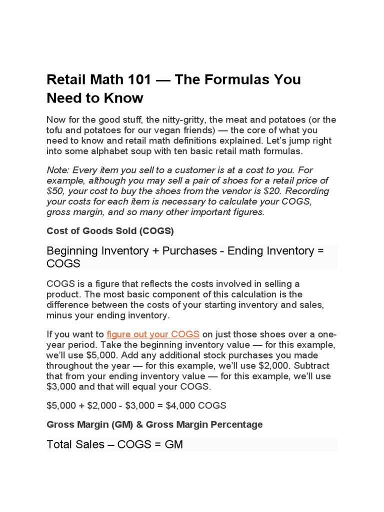 Retail Math 101 - The Formulas You Need To Know: Beginning Inventory ...