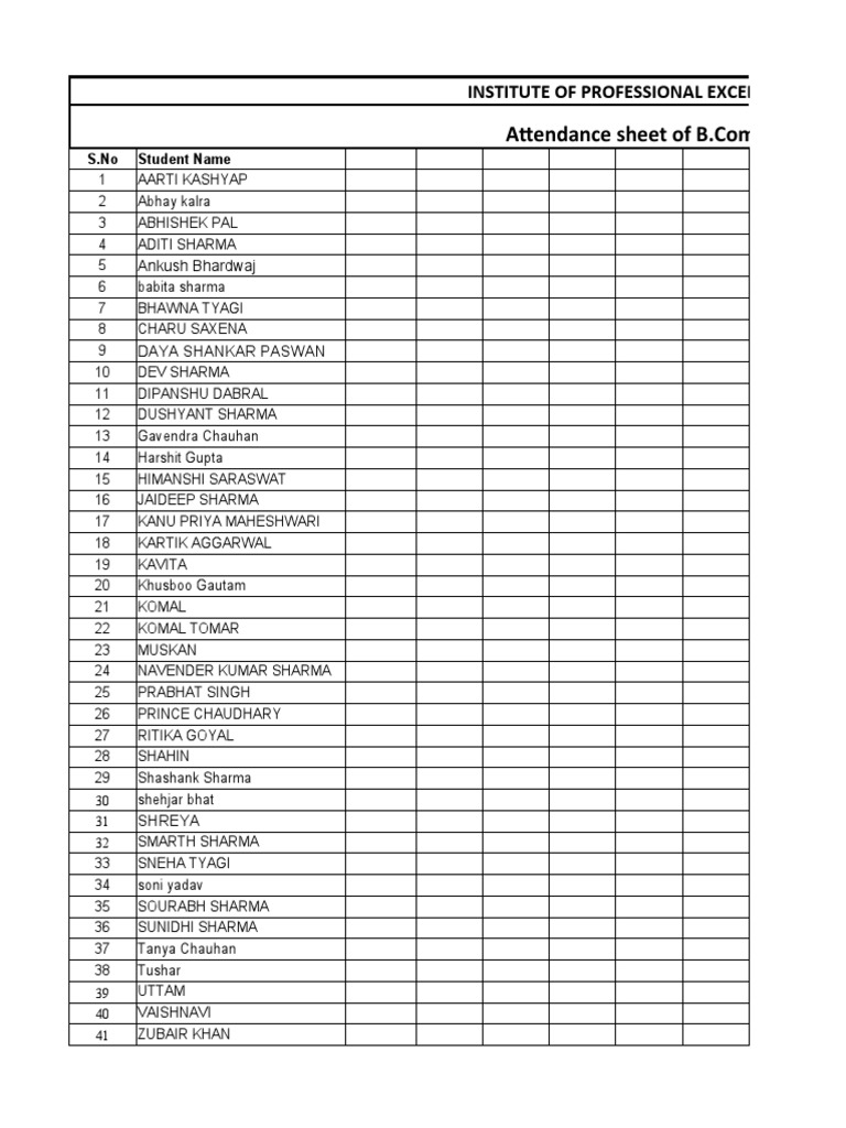 B.Com II Year Attendance Register | PDF