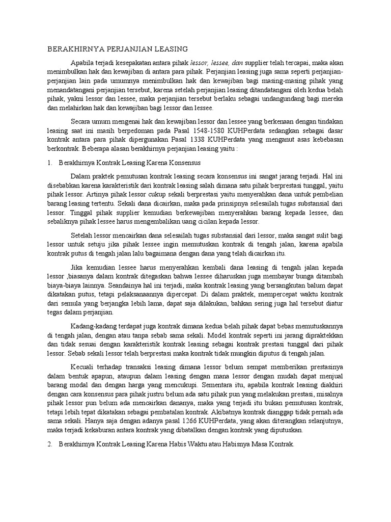 Berakhirnya Perjanjian Leasing | PDF | Bisnis | Hukum