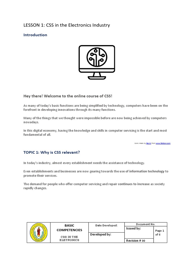 LESSON 1: CSS in The Electronics Industry: Hey There! Welcome To The ...
