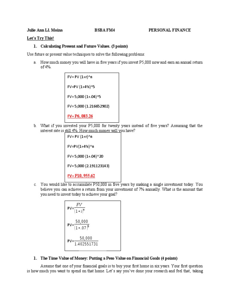 Julie Ann Ll. Moina Bsba Fm4 Personal Finance Let's Try This! 1 ...