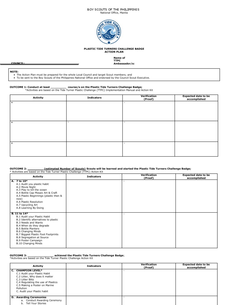 TTPC Action Plan Blank Form | PDF