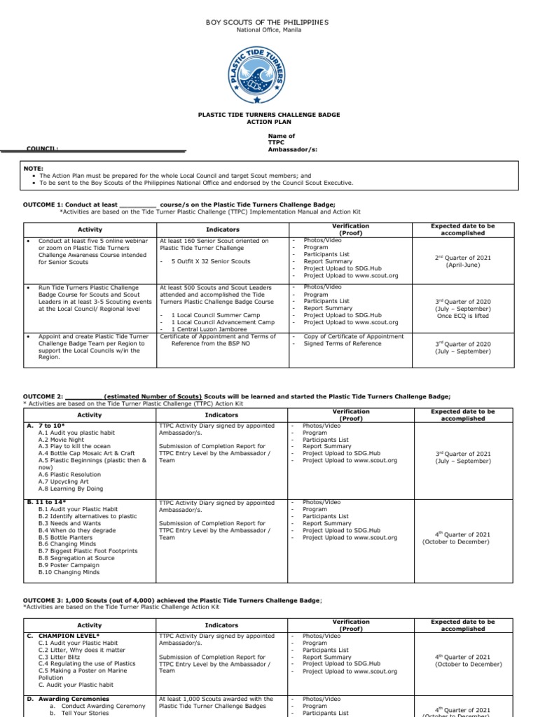TTPC Action Plan Sample Form | PDF | Scouting | Youth Organizations