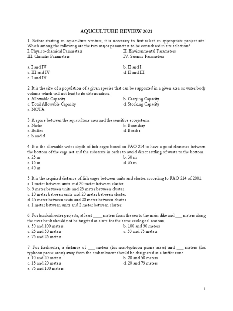 Aquaculture Review Questions & Answers | PDF | Aquaculture | Fish