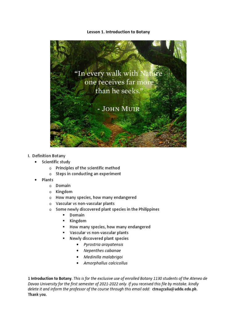 Lesson 1 Intro To Botany 2021 Pdf Botany Plants