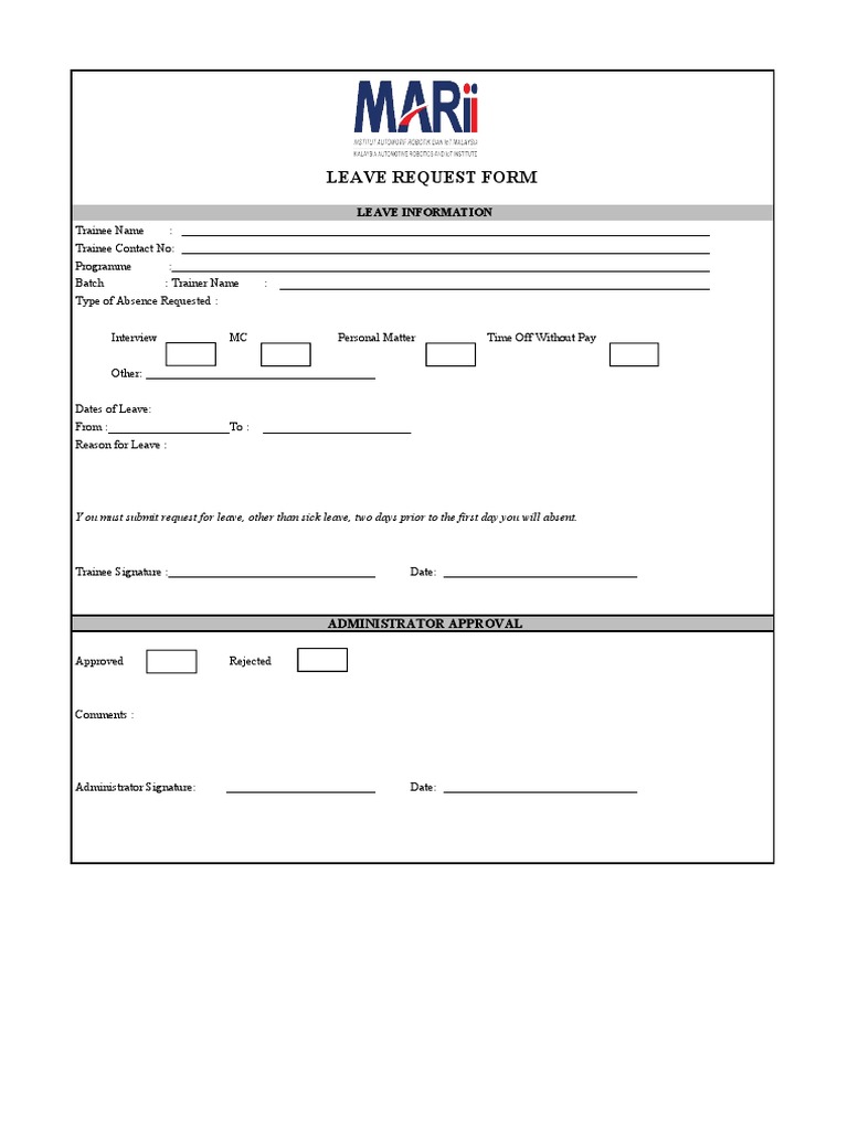 Leave Form Ipc 2021 | PDF