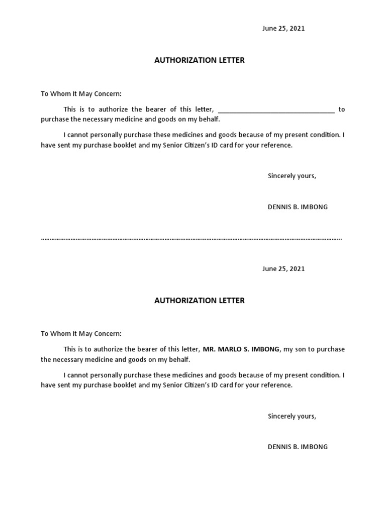 Authorization Letter To Buy Medicine | PDF