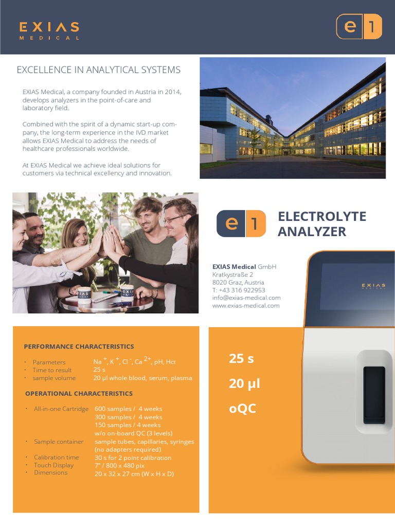 Point-of-Care and Laboratory Electrolyte Analyzer: Introducing the High-Performance EXIAS e|1 ...
