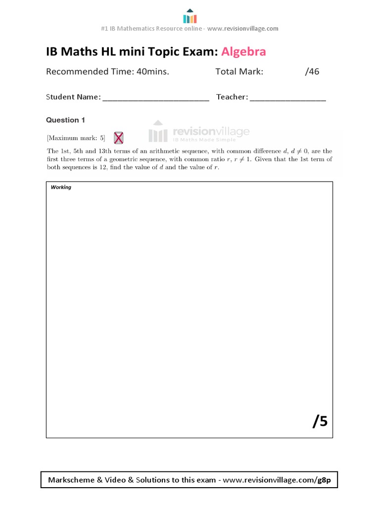 IB Maths HL Mini Topic Exam:: Algebra | PDF | Career & Growth | Business