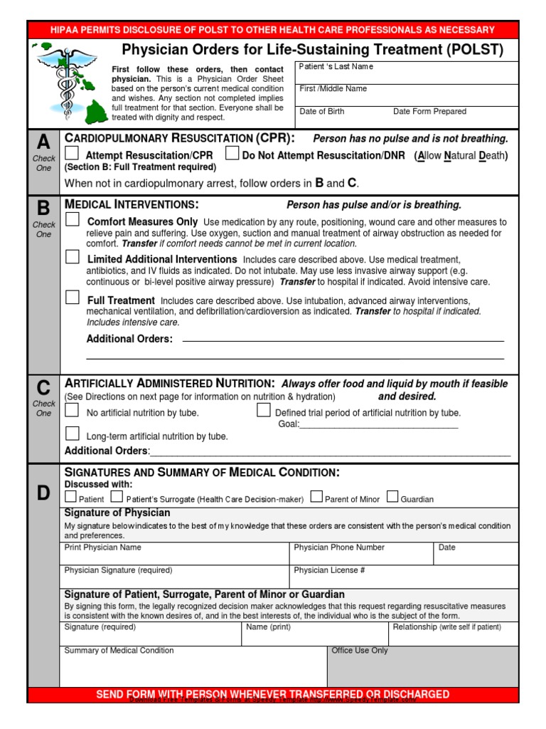 Hawaii Polst Form | PDF | Health Sciences | Medicine