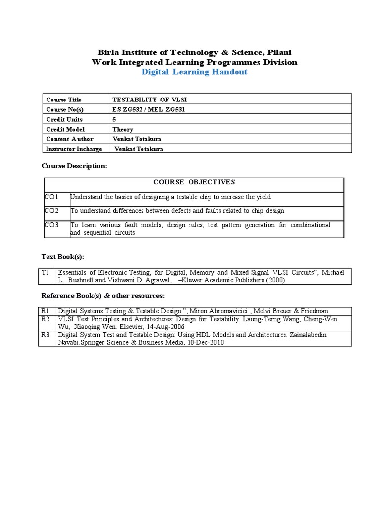 Mel ZG531 Course Handout | PDF | Computer Science | Computer Engineering Mel ZG531 Course Handout | PDF | Computer Science | Computer Engineering