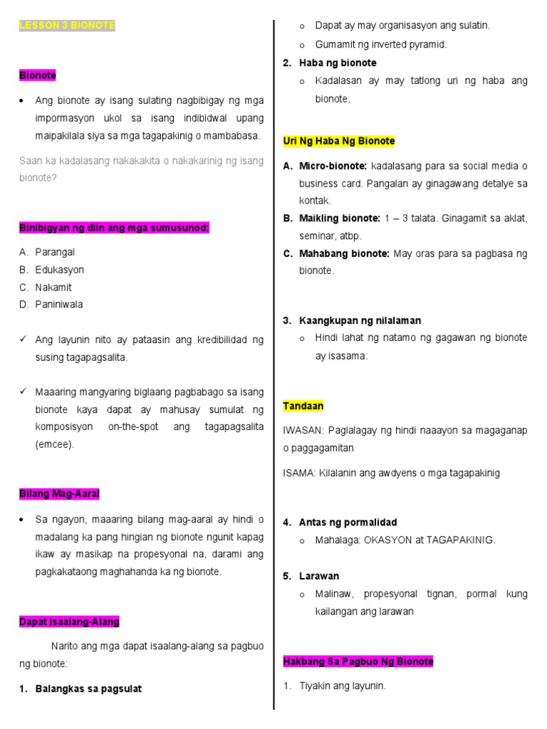 Lesson 2 Bionote | PDF