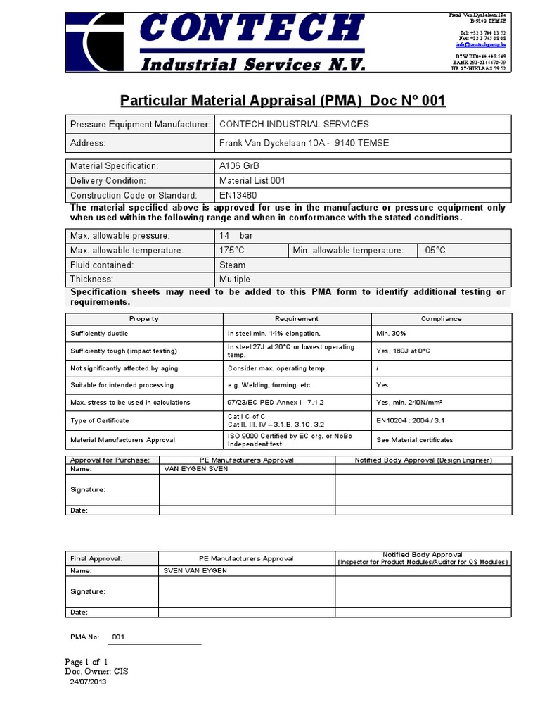 Particular Material Appraisal (PMA) Doc #001: Property Requirement ...