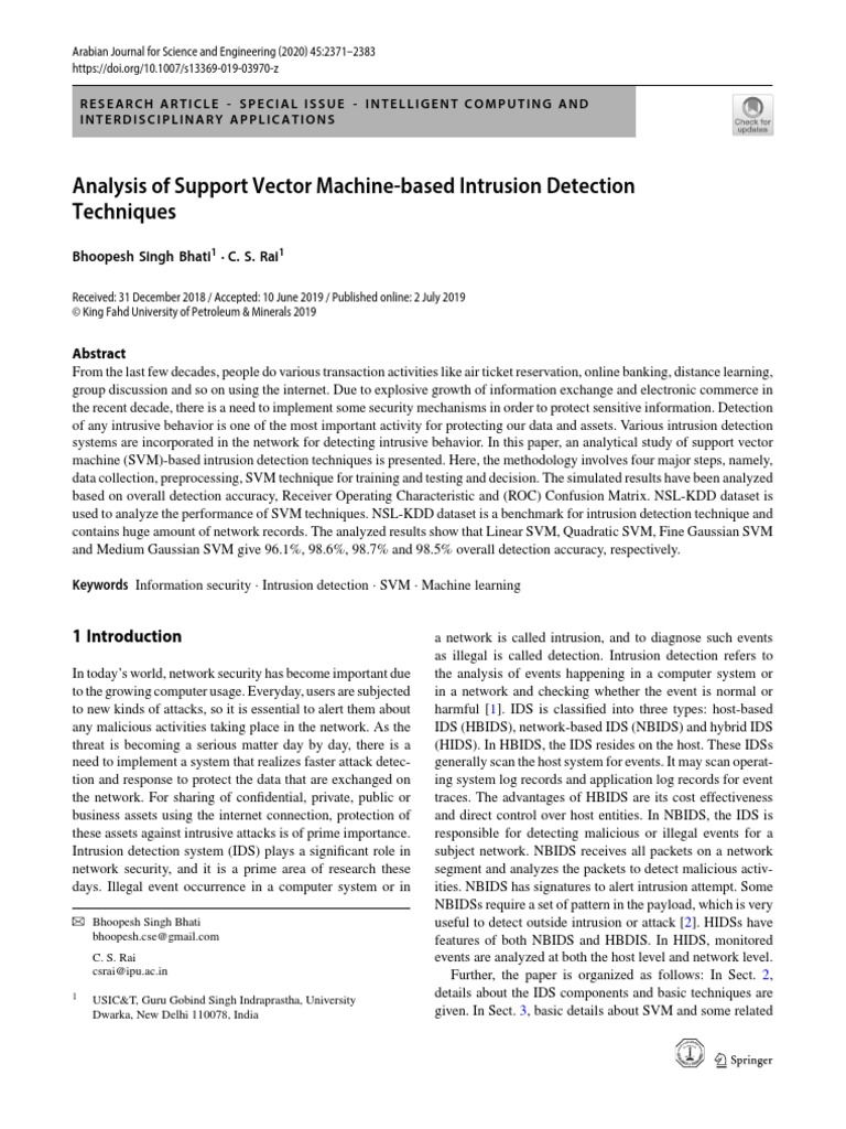 Analysis of Support Vector Machine-Based Intrusion Detection Techniques ...