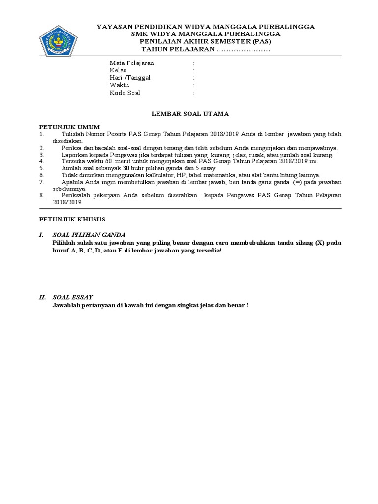 Contoh Kop Soal | PDF