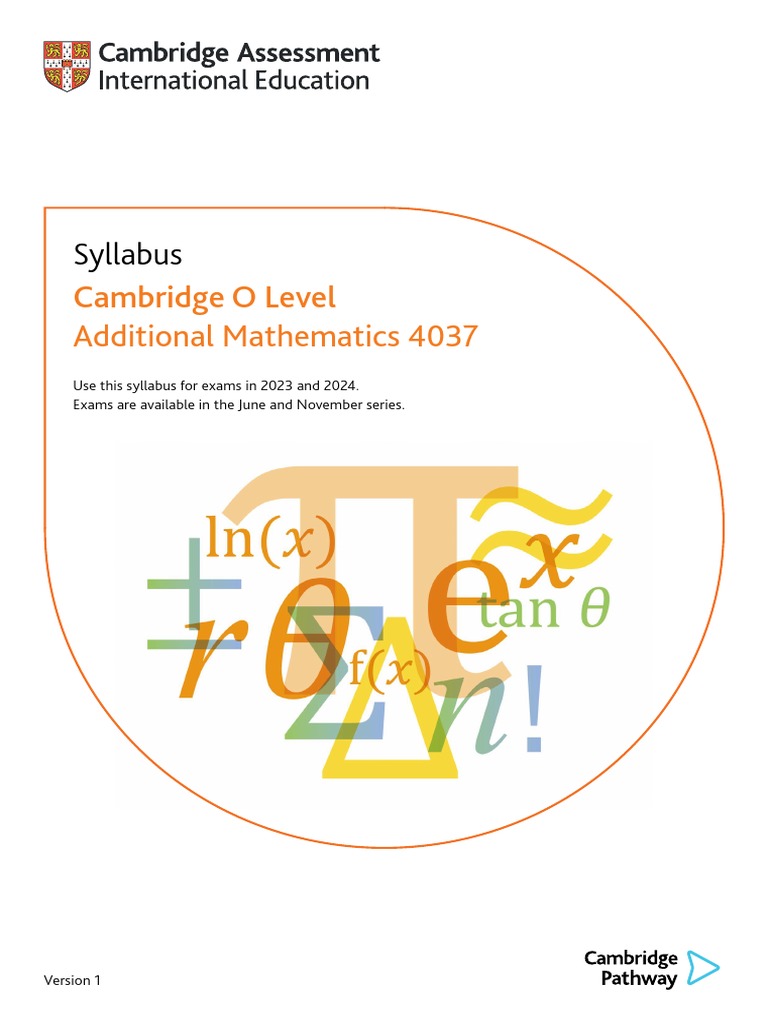 Syllabus Cambridge O Level Additional Mathematics 4037 Pdf Trigonometric Functions Derivative