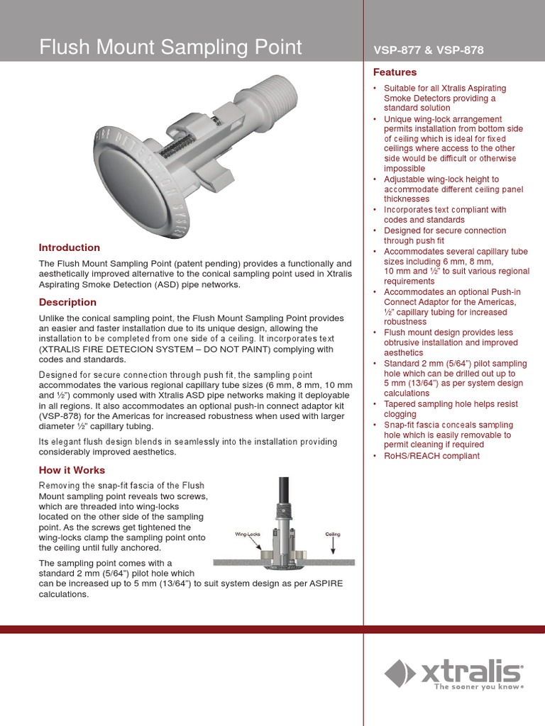 02 Xtralis Flush Mount Sampling Point TDS A4 IE Lores | PDF | Pipe (Fluid Conveyance) | Screw