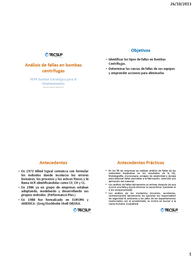Analisis de Fallas en Bombas Centrifugas v2 Final | PDF | Ingeniería de confiabilidad | Bomba