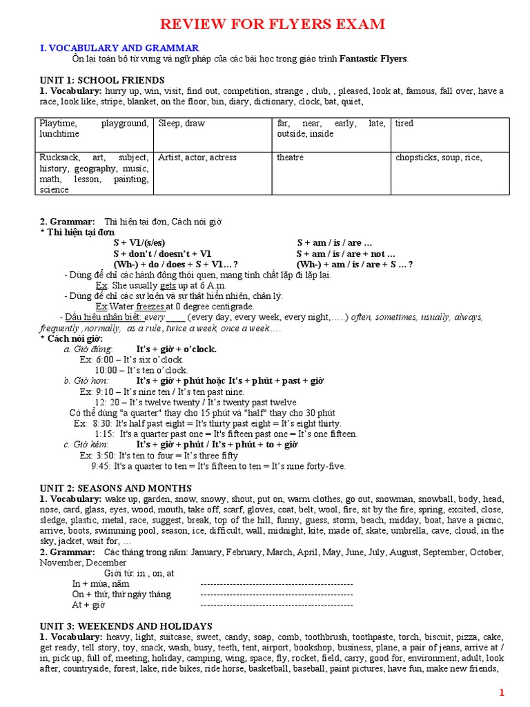 Flyers Exam Review Guide | PDF | Meal