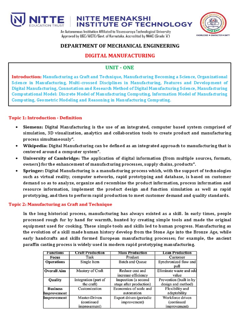 Digital Manufacturing Notes | Download Free PDF | Conceptual Model ...