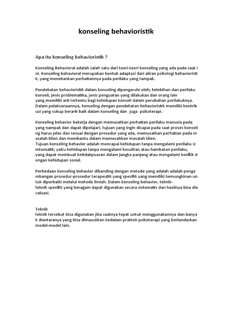 Konseling Behavioristik: Pendekatan dan Tujuan | PDF