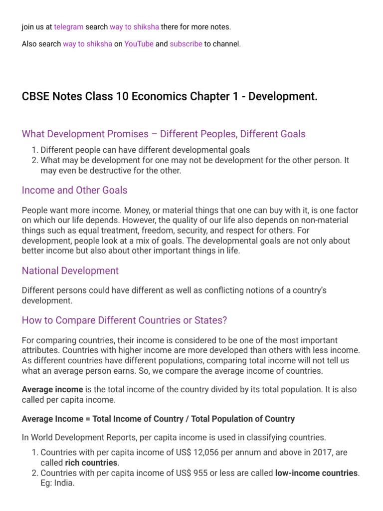Economics Chapter 1 - Development PDF | PDF | Income | Sustainability