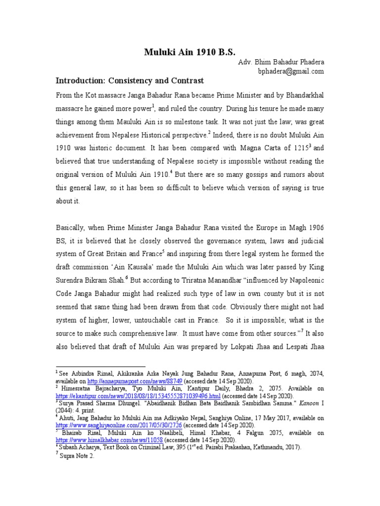 Muluki Ain 1910 B.S.: Introduction: Consistency and Contrast | PDF ...