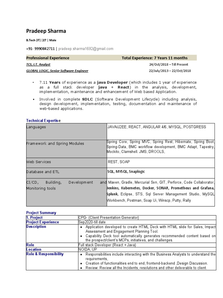 Resume Pradeepsharma | PDF | Spring Framework | Cloud Computing