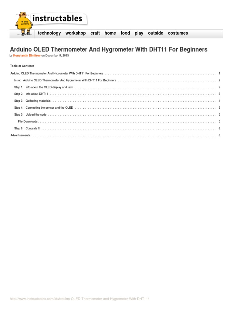 Arduino OLED Thermometer and Hygrometer With DHT11 | PDF | Oled | Arduino