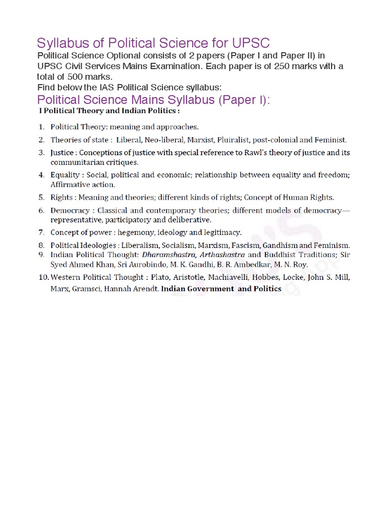 Syllabus of Political Science For UPSC | PDF
