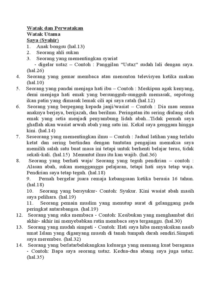 Watak Dan Perwatakan Syahir | PDF